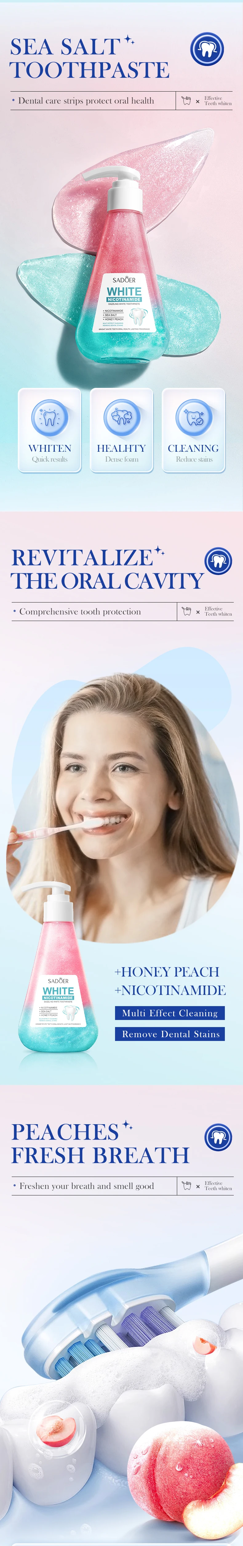 Sadoer 24k Gold Nicotinamide Toothpaste Probiotic Whitening Freshens ...