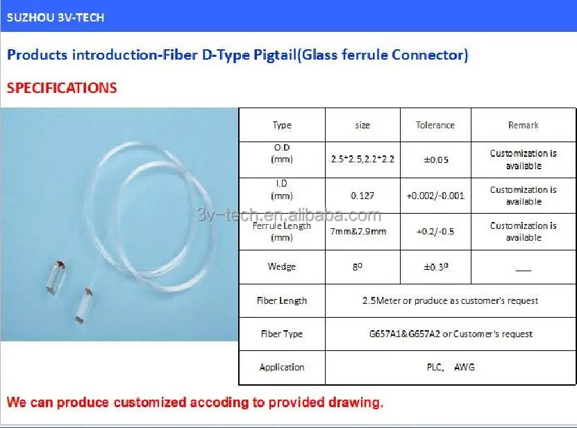 Custom Fiber Capillary Glass Ferrule for Optic Fiber Pigtail