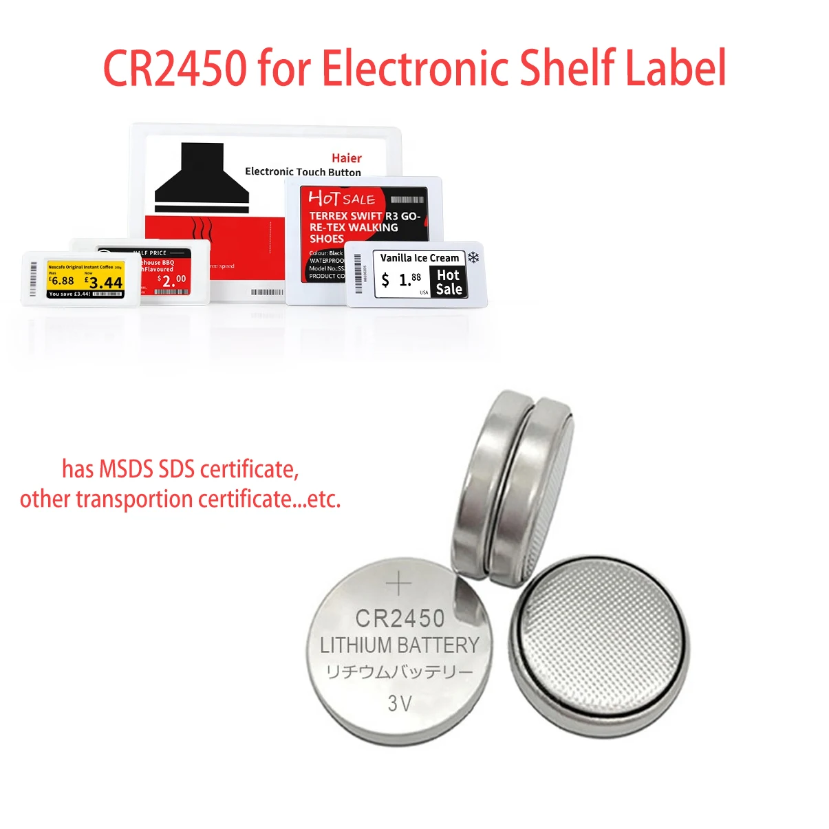 Industrial Pack Bulk CR2450 Lithium Batteries for Electronic Price Tags ...
