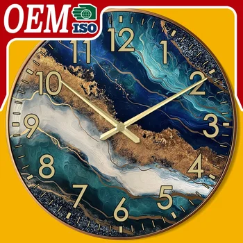 Modern Large Round Glass Wall Clock Abstract Pattern Living Room Single ...