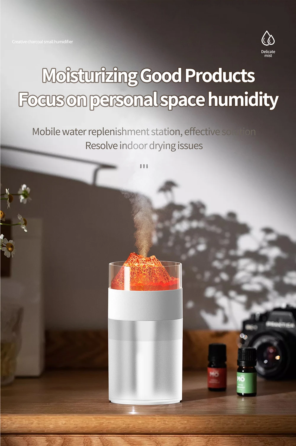 2023 Hot Portable Mini Led Night Light Volcano Humidifier 250ml ...