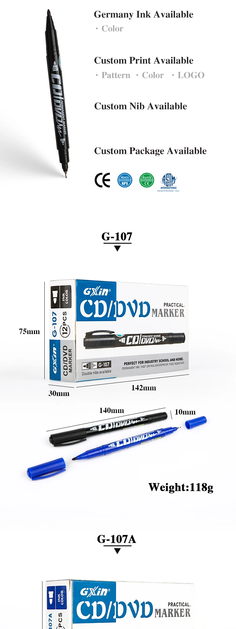 Gxin G-107c3 Dual Tip Permanent Marker 3pcs/set Hot Sell Double Head ...