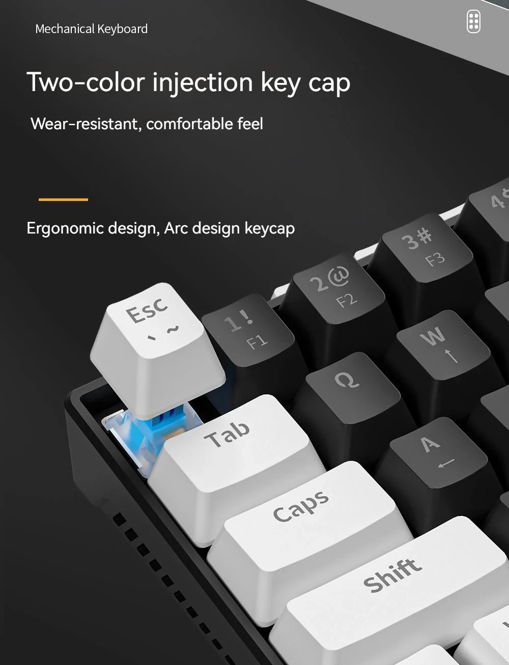 60% Mechanical Keyboard 63 Keys Hot Swappable Wired RGB Backlit Gaming ...