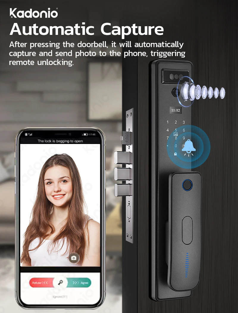 Kadonio Tuya App Wifi Outdoor 3d Face Recognition Deadbolt Smart Door ...