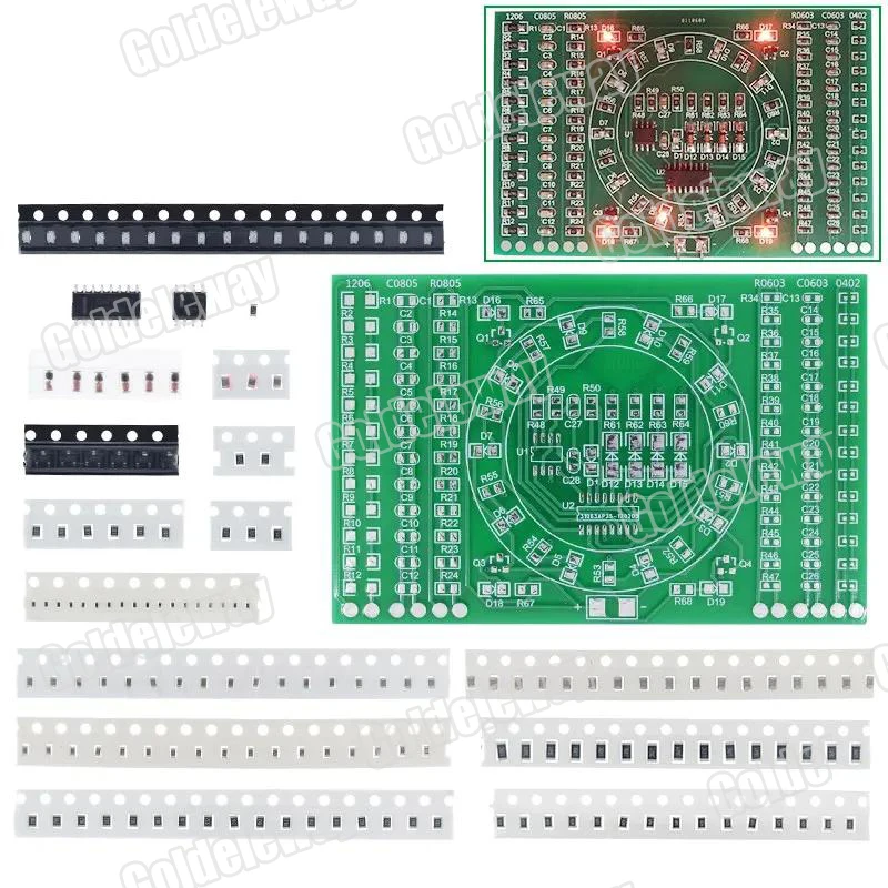 SMD NE555 CD4017 Rotating Flashing LED Components SMT LQFP44 Soldering ...