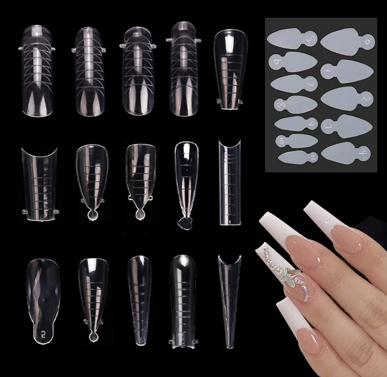 12 Pieces French Style Nail Mold Crystal Sanding-free No Nail Form Poly ...