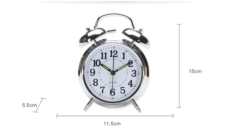 Alarm Clock Vintage Retro Silent Pointer Clocks Round Number Dual Bell ...