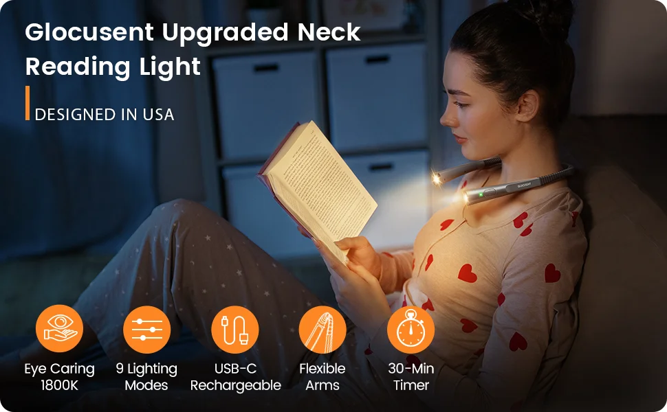 Glocusent Neck Reading Light - Bright, Adjustable, Long Lasting