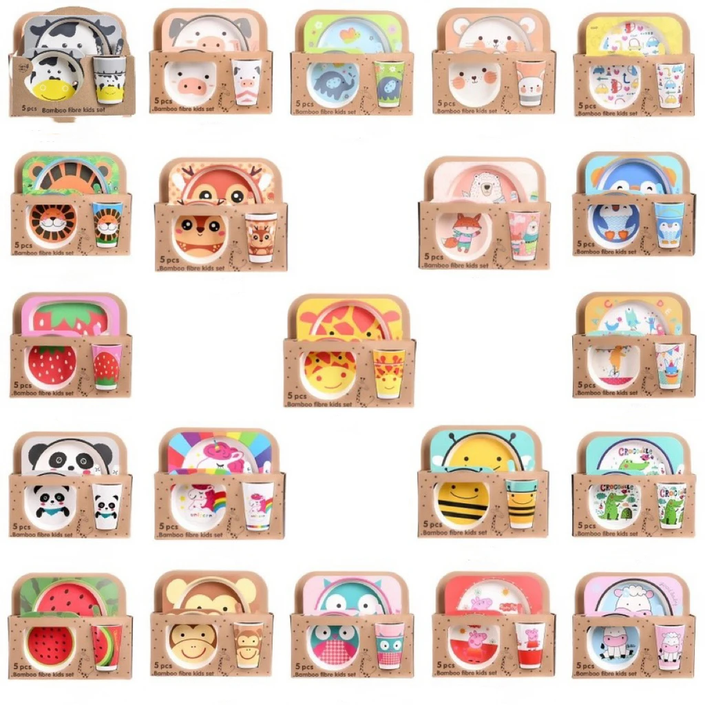 Kids Plates New Design Dinner Set Baby Cartoon Bamboo Fiber Tableware ...