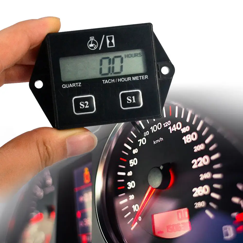 Digital Engine Tach Hour Meter Tachometer Gauge Engine RPM LCD Display For Motorcycle Motor ...
