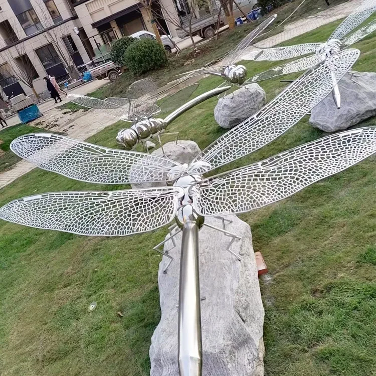 Outdoor Metal Insect Statue Stainless Steel Dragonfly Sculpture For ...