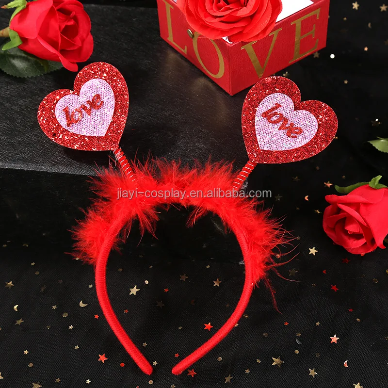 Valentine Headband Glitter Heart Hair Band Red Love Sequin Valentine's ...