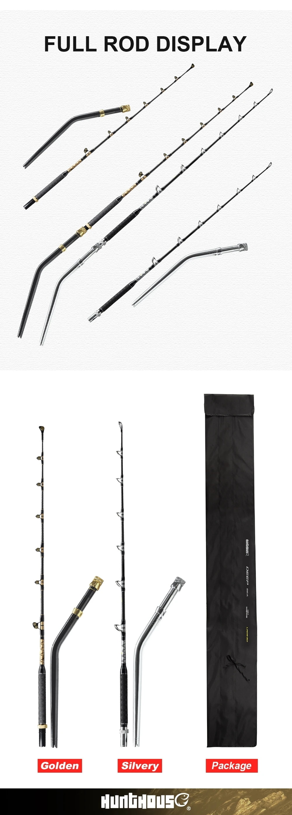 Hunthouse Trolling Rod - 1.8m Carbon Fiber Deep Sea Fishing Pole