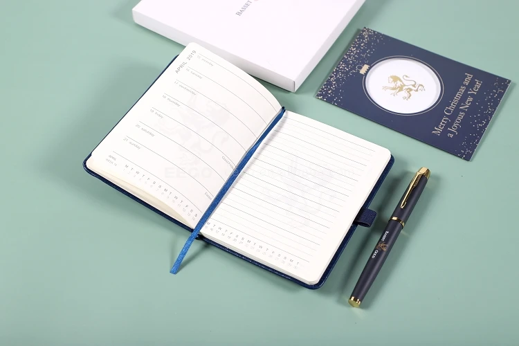 Custom Corporate Diary And Pen Gift Set Logo Gold Foil Business A6 Blue ...