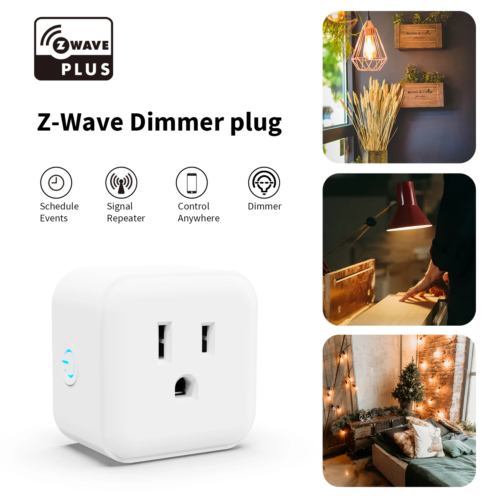 Smart Plug in Dimmer Z-wave Brightness Adjust Timer Socket for Dimmable ...