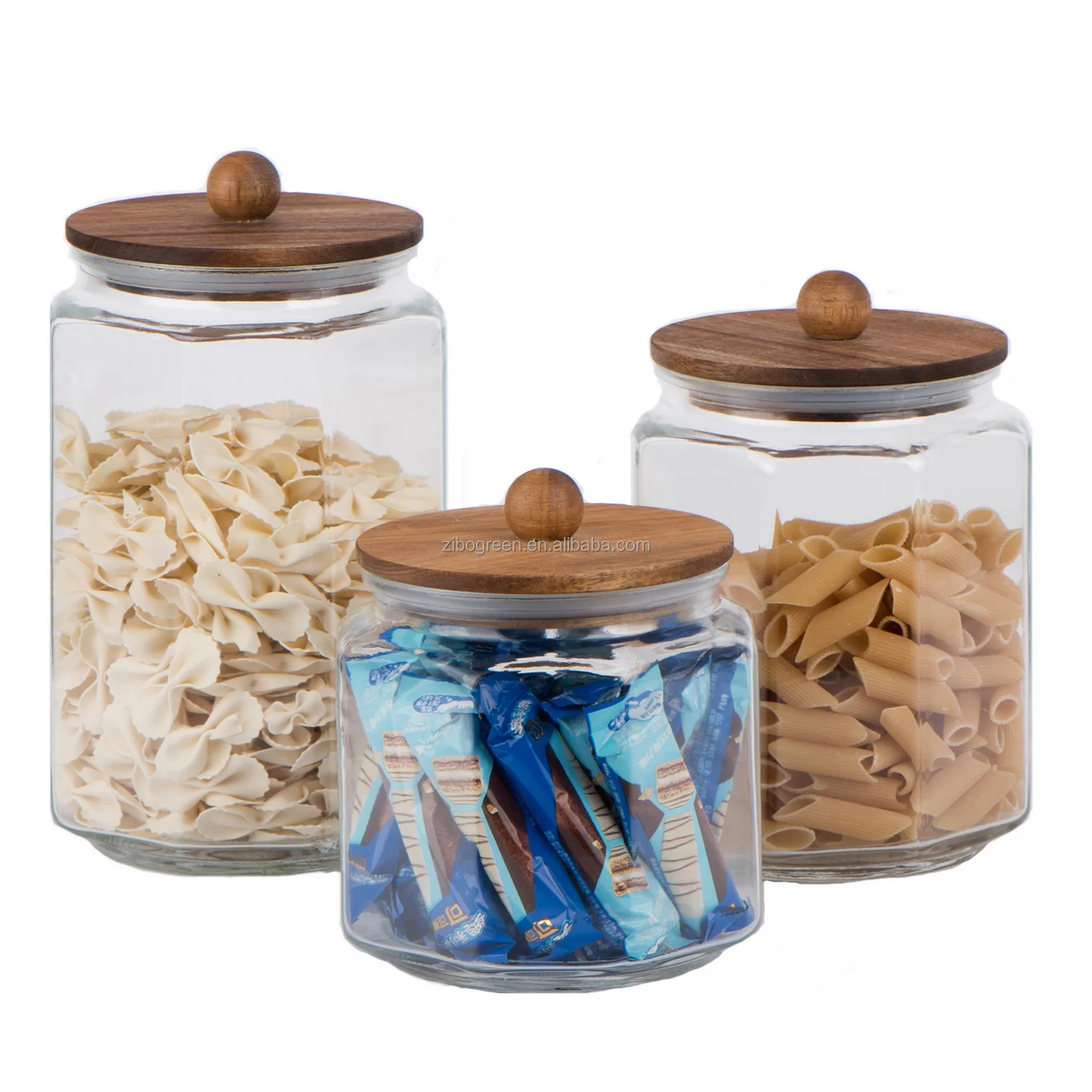 1400ml 1900ml 2400ml Wide Mouth Glass Food Canister Cookie Jar with Wooden Lid for Food Storage ...