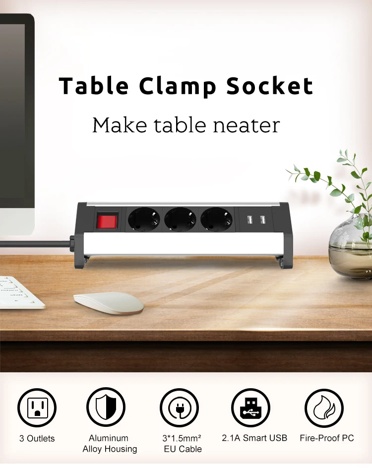 3 Ways Electrical Plugs Sockets Clamp On Conference Table Socket With ...