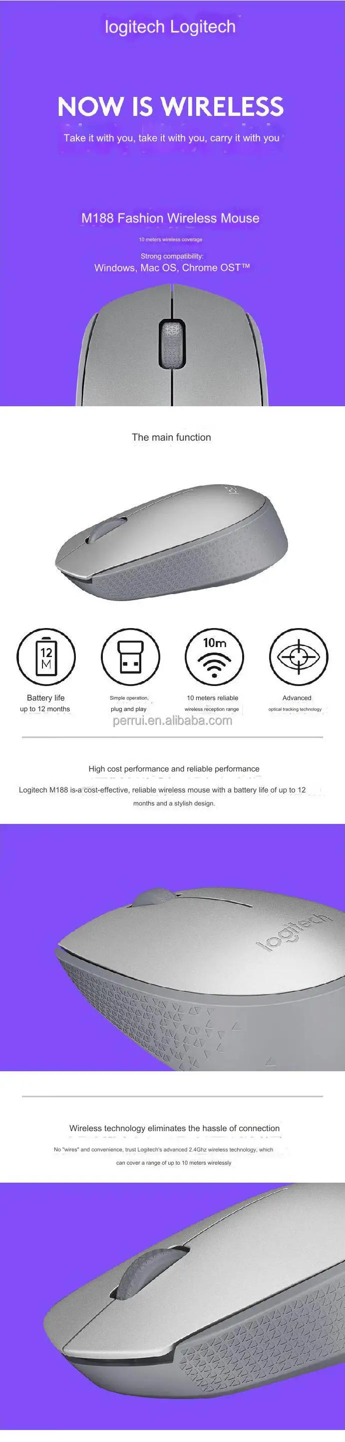 Logitech M188 Original 100% Wireless Mouse Business Fashion Computer ...