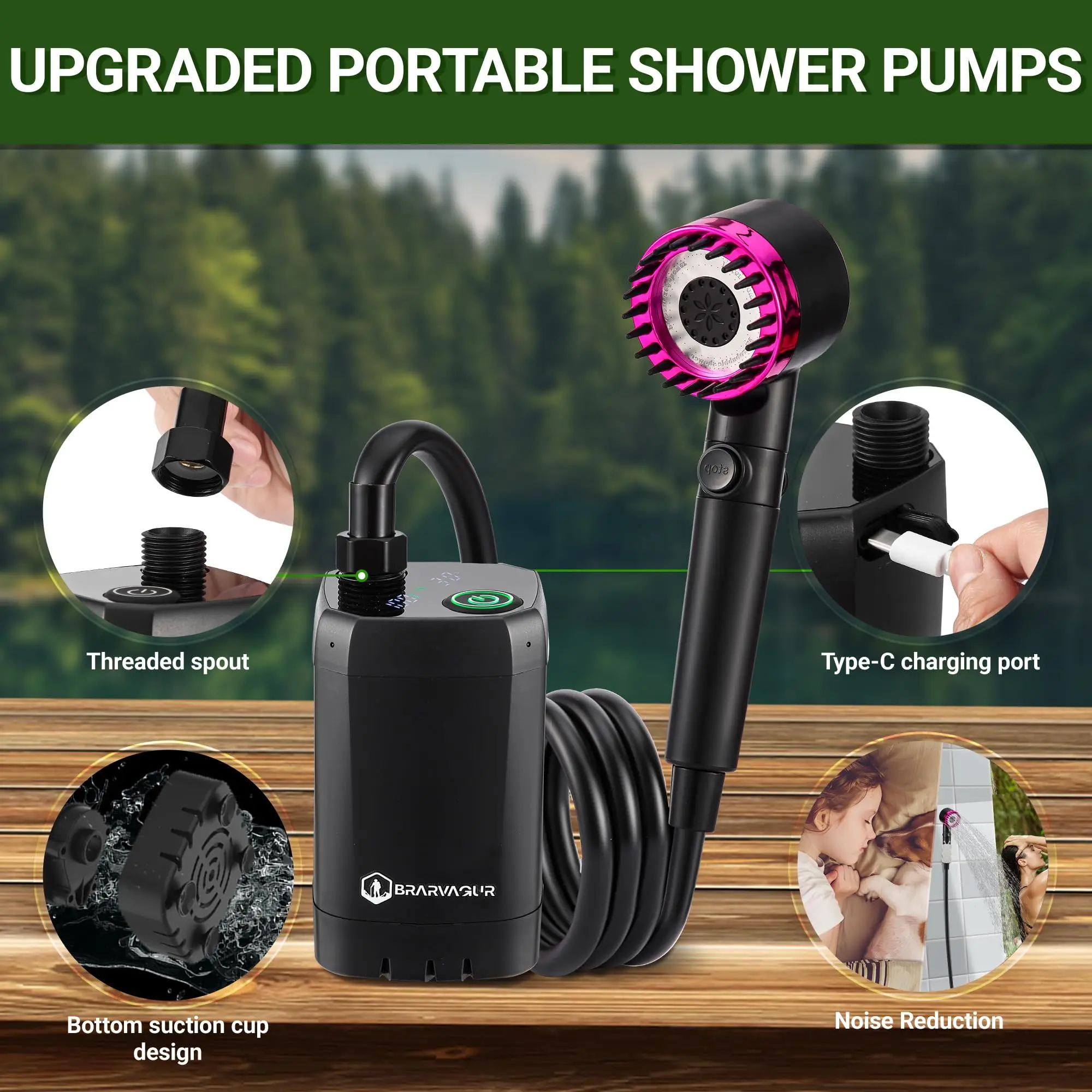 Portable 6000mAh Rechargeable Electric Shower Pump Intelligent Digital ...