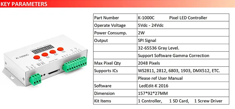 Pixel Led Controller K-1000c Original Ws2812 K1000c Spi 2048 Pixels Programmable Dmx Dmx512 ...