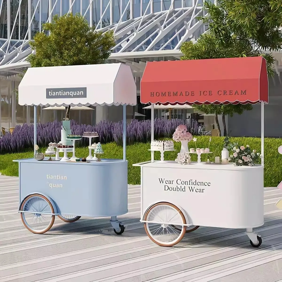 Mobile Food Cart with Ice Cream Trolley Awning for Shop Mall Use