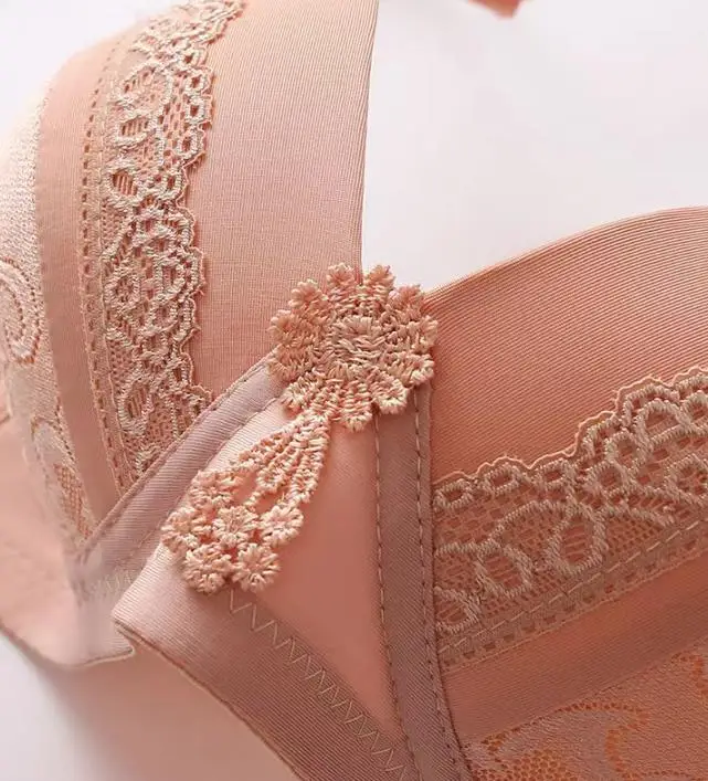 Ladies Lace Breast Lift Plus Size Big Cup Brasier Wire Free Solid Color ...