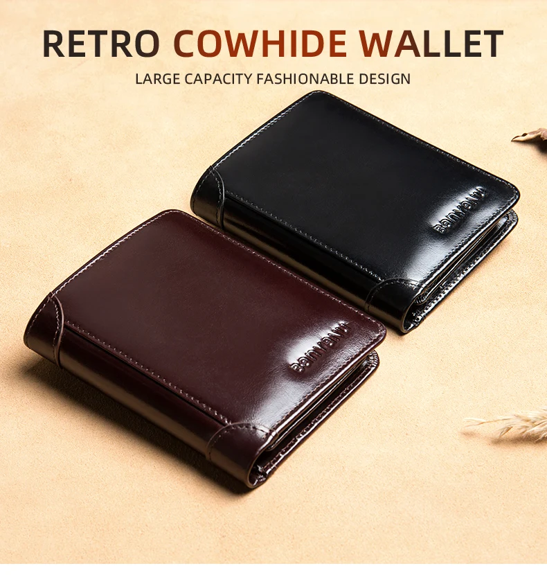 Banyanu Classic Double Fold Leather RFID Wallet for Men - Ultra Thin ...