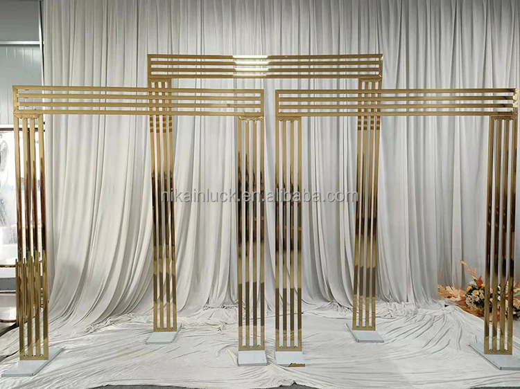 Grand Wedding Backdrop Frame Stainless Steel Metal 3 Pieces Arch Stands ...
