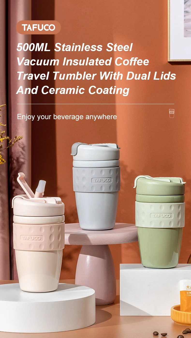 Tafuco 500ml Insulated Coffee Mug - Leak Proof & Eco-friendly