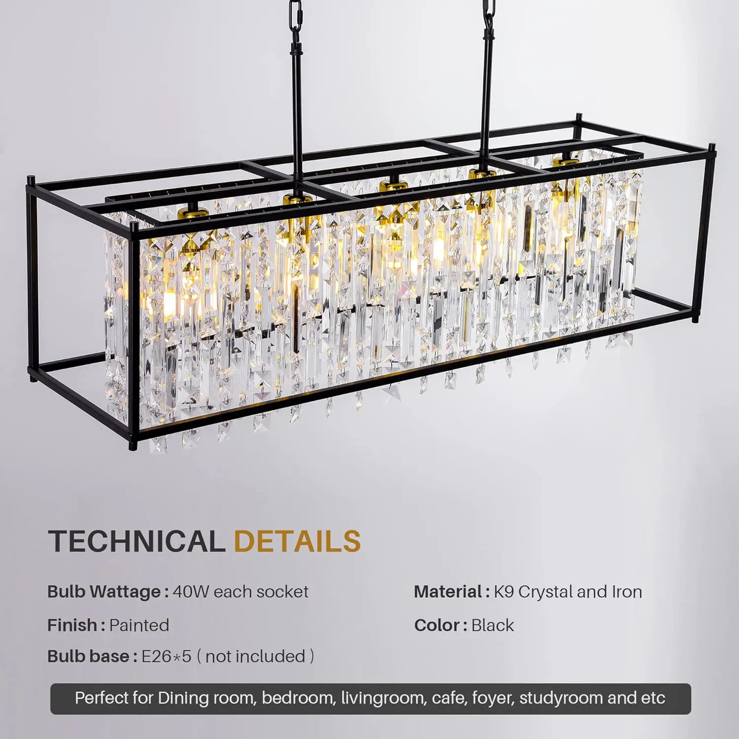 Meerosee Rectangle Chandelier K9 Lights Lighting Indoor Living Room ...