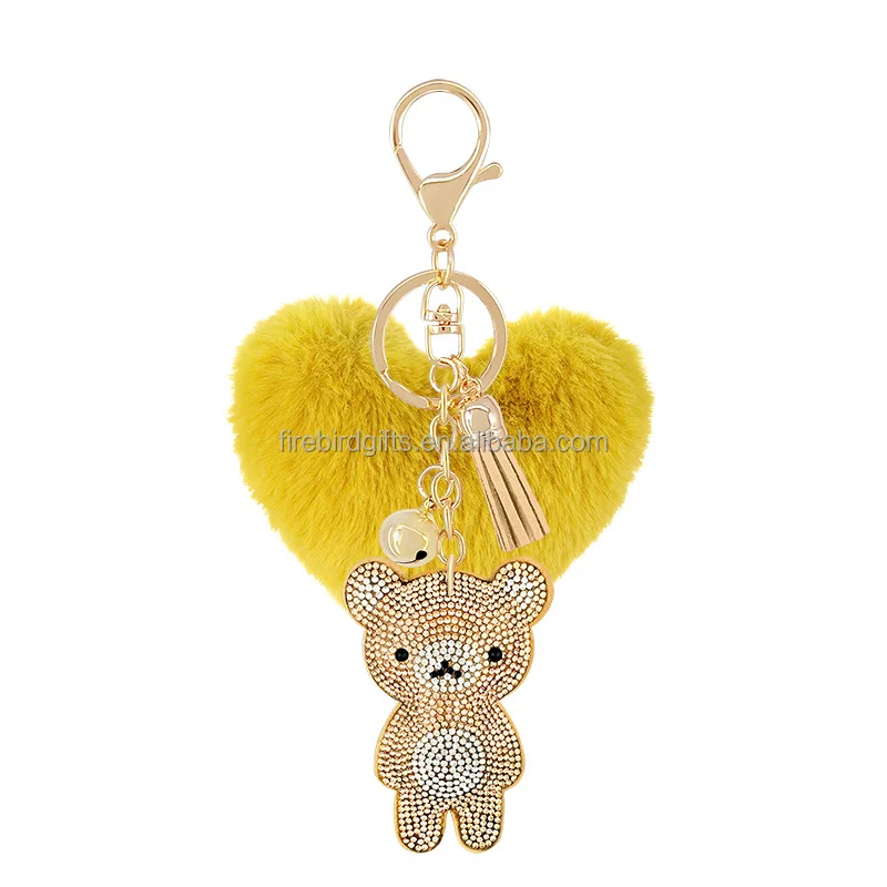 Vicney Sparkle Crystal Pink Gold Bear Tassel Keychain