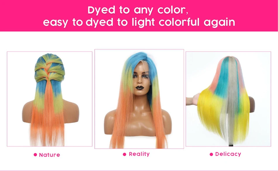 Split Hair Color Wigs - Half Pink, Half Blonde, Half Black