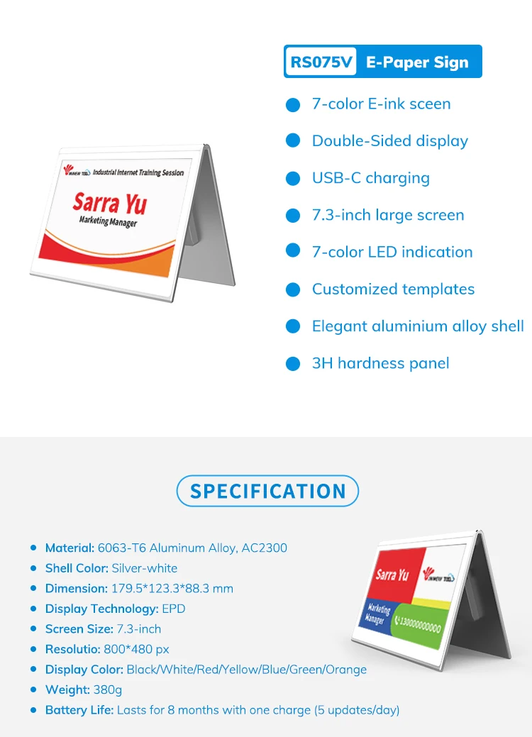 V Shape 7.5 Inch Display Meeting Room Table Display Epaper Sign Nfc ...
