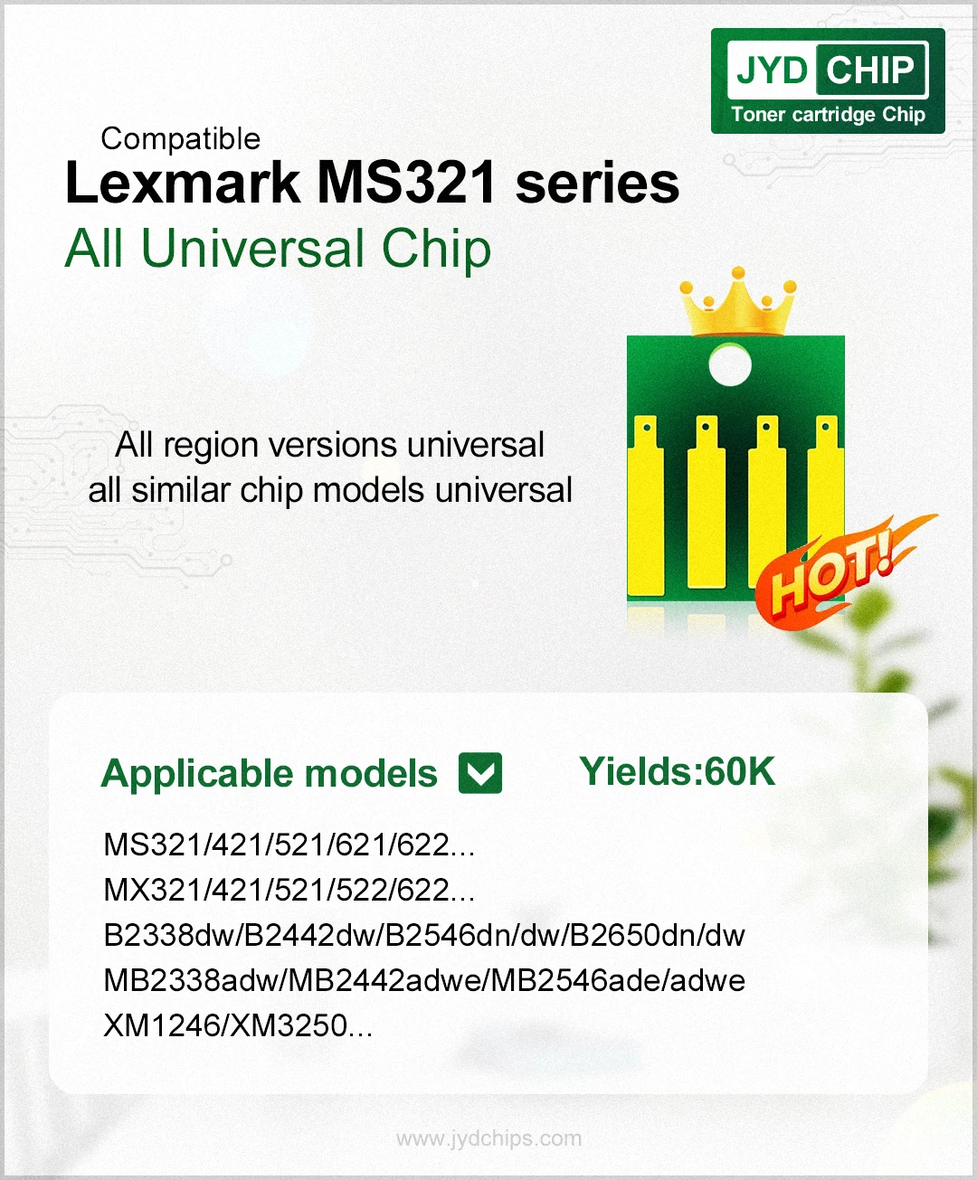 56F0Z00 60K MS321 MX321 Imaging Drum Unit Chip for Lexmark