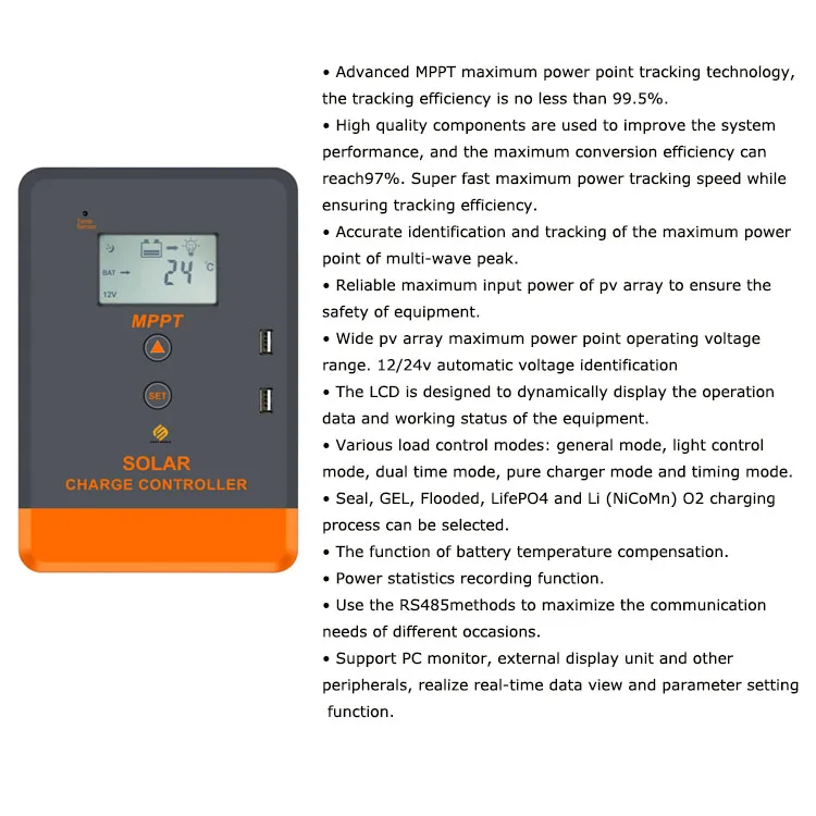 High-end 40a 12v/24v Auto Mppt Solar Charge Controller Lcd Display 99% ...