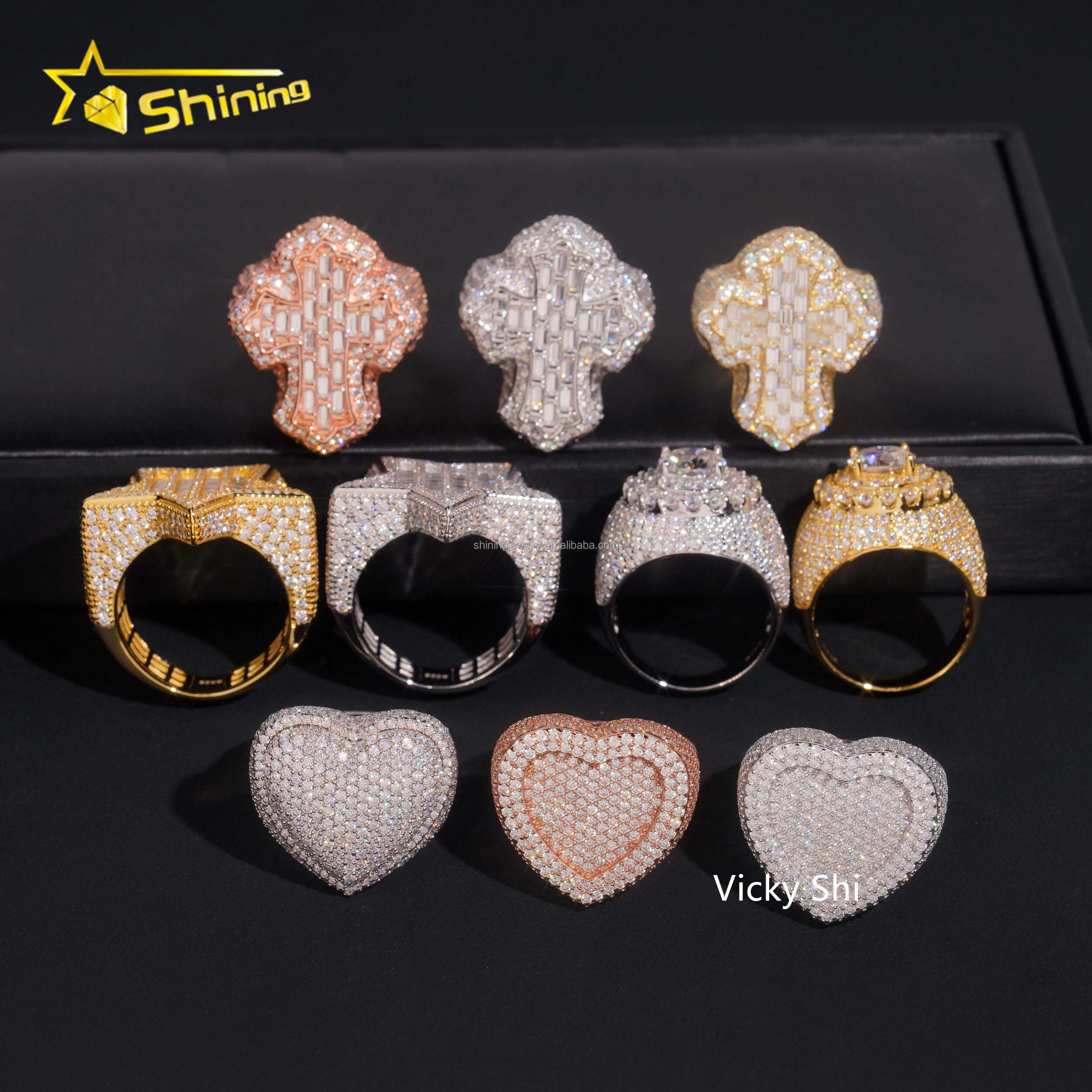 Hip Hop Jewelry 925 Sterling Silver VVS Moissanite Ring Men Iced Out ...