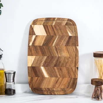 Rectangular Large Acacia Wood Butcher Chopping Block Cutting Board End ...