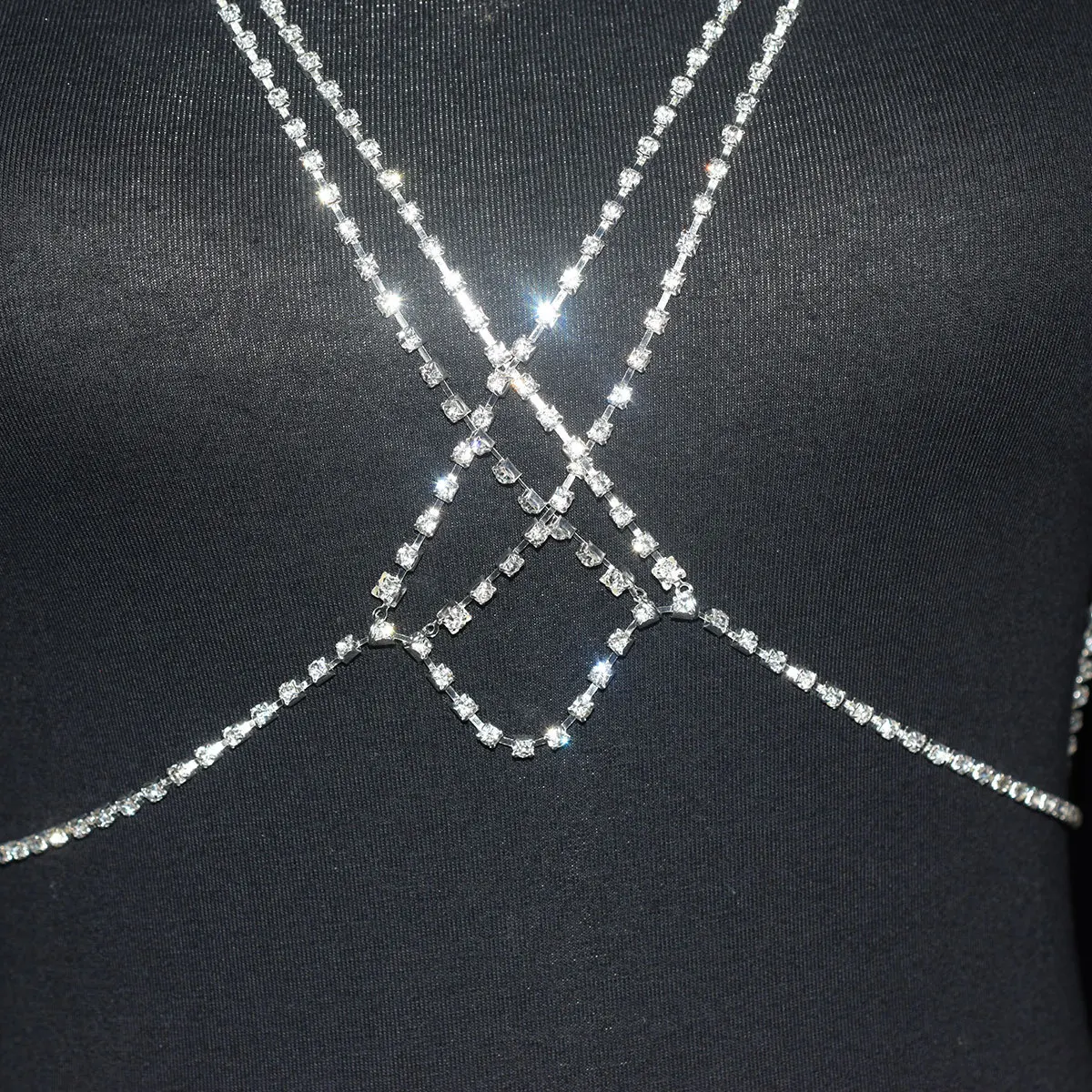 Sexy Cross Rhinestone Sexy Body Chain Summer Beach Accessories Bra