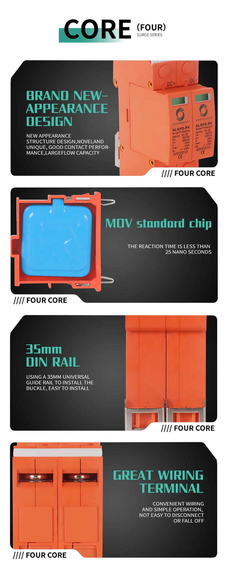 Xlspd-pv Ce Tuv Solar Pv 20ka - 40ka 2p 3p Dc 500v 600v 800v 1000v Dps Surge Protector Arrester ...