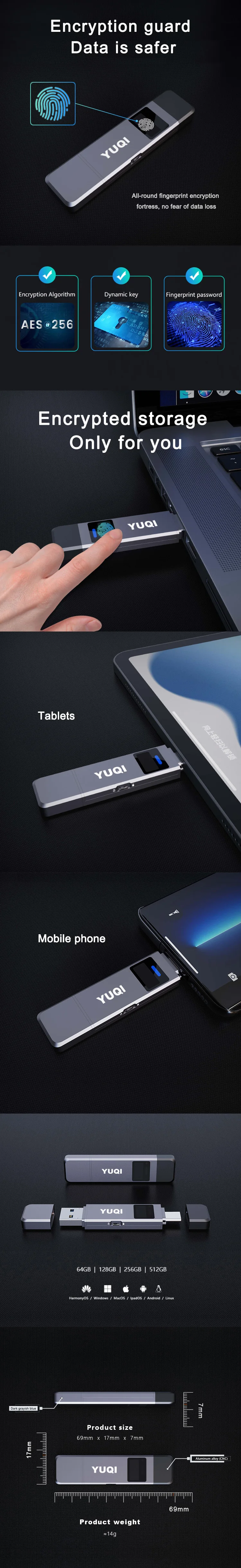Custom fat32 USB C Memory Sticks 128GB Secure Key Encrypted solid state ...