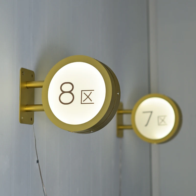 Wall-mounted Signs,Golden Side-mounted Circular Light Box,Double-sided ...