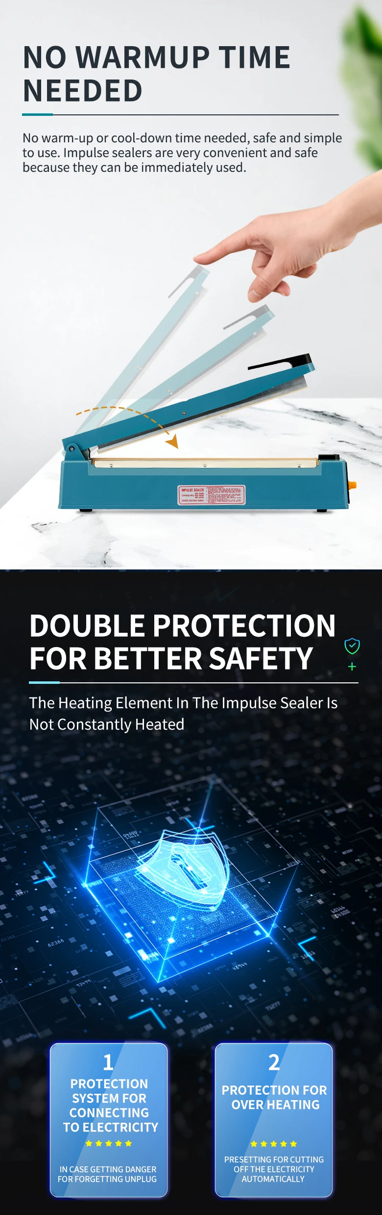 PFS-200 ABS Body Economical Hand Impulse Sealer - 300W Power