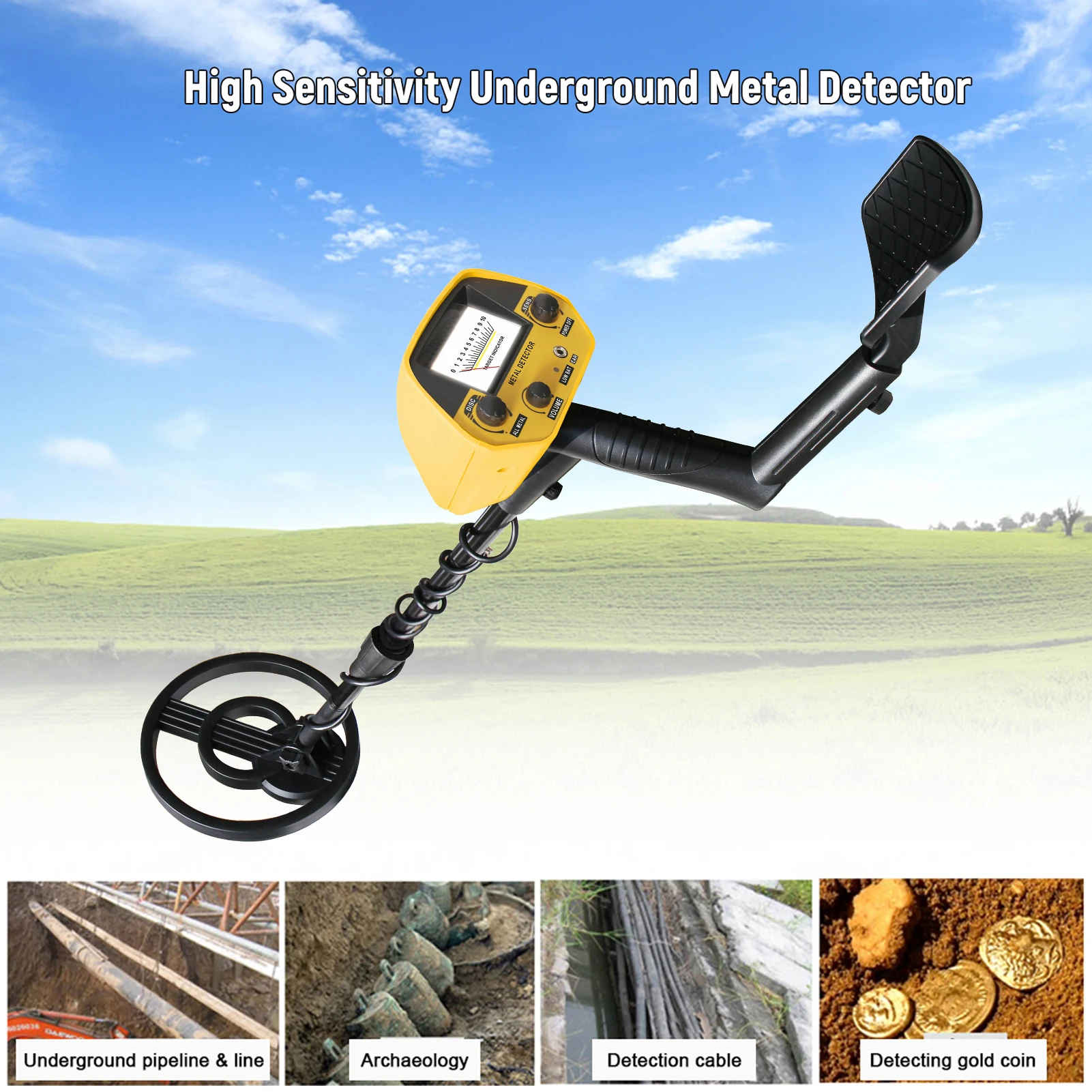 Waterproof Coil Metal Detector High Accuracy Adjustable Stem 7 Inch ...