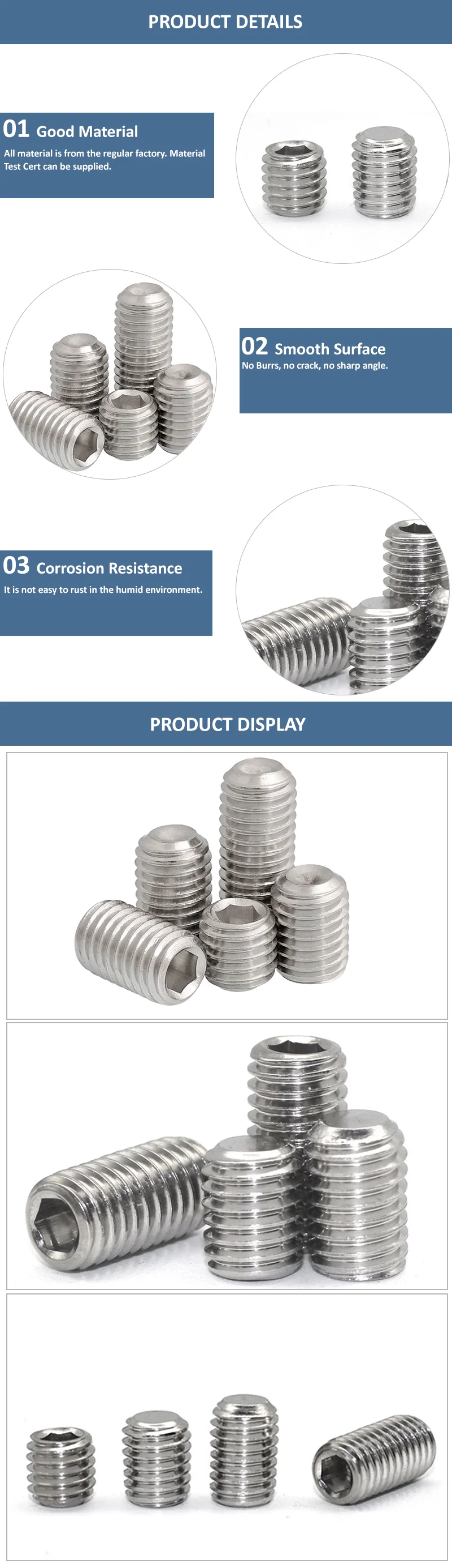 DIN916 Stainless Steel 304 Hexagon Socket Set Screws with Cup Point| Alibaba.com