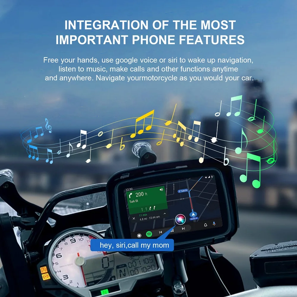 Carabc 5 Inch Motorcycle Wireless Apple Carplay Android Auto Portable ...