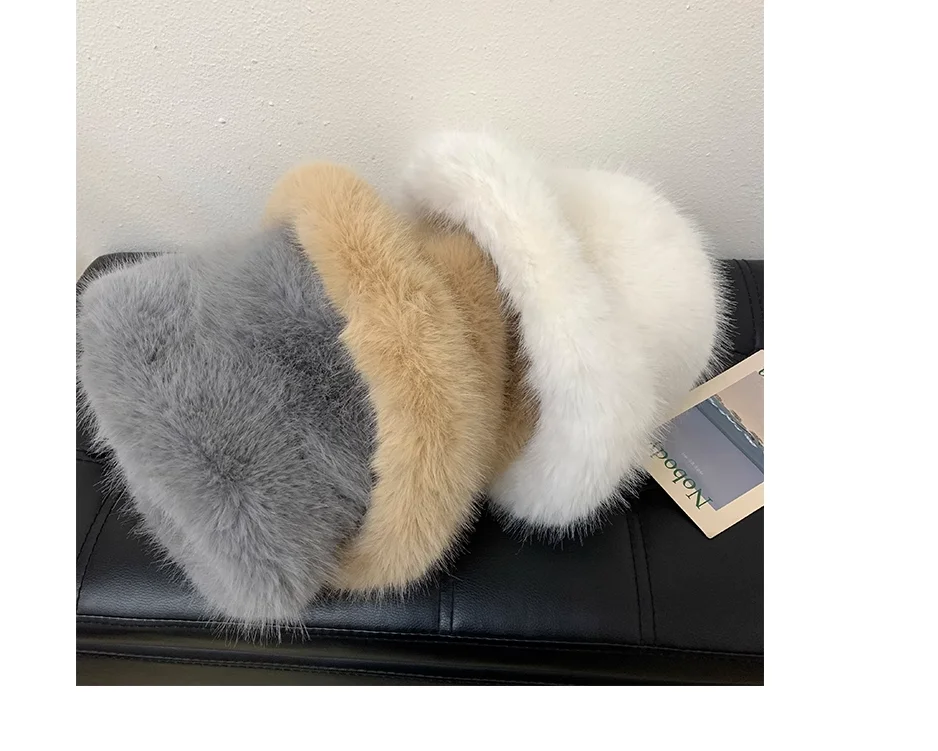 Premium Faux Fur Luffy Fisherman Hat Wide Brim Fluffy Bucket Hat Winter ...