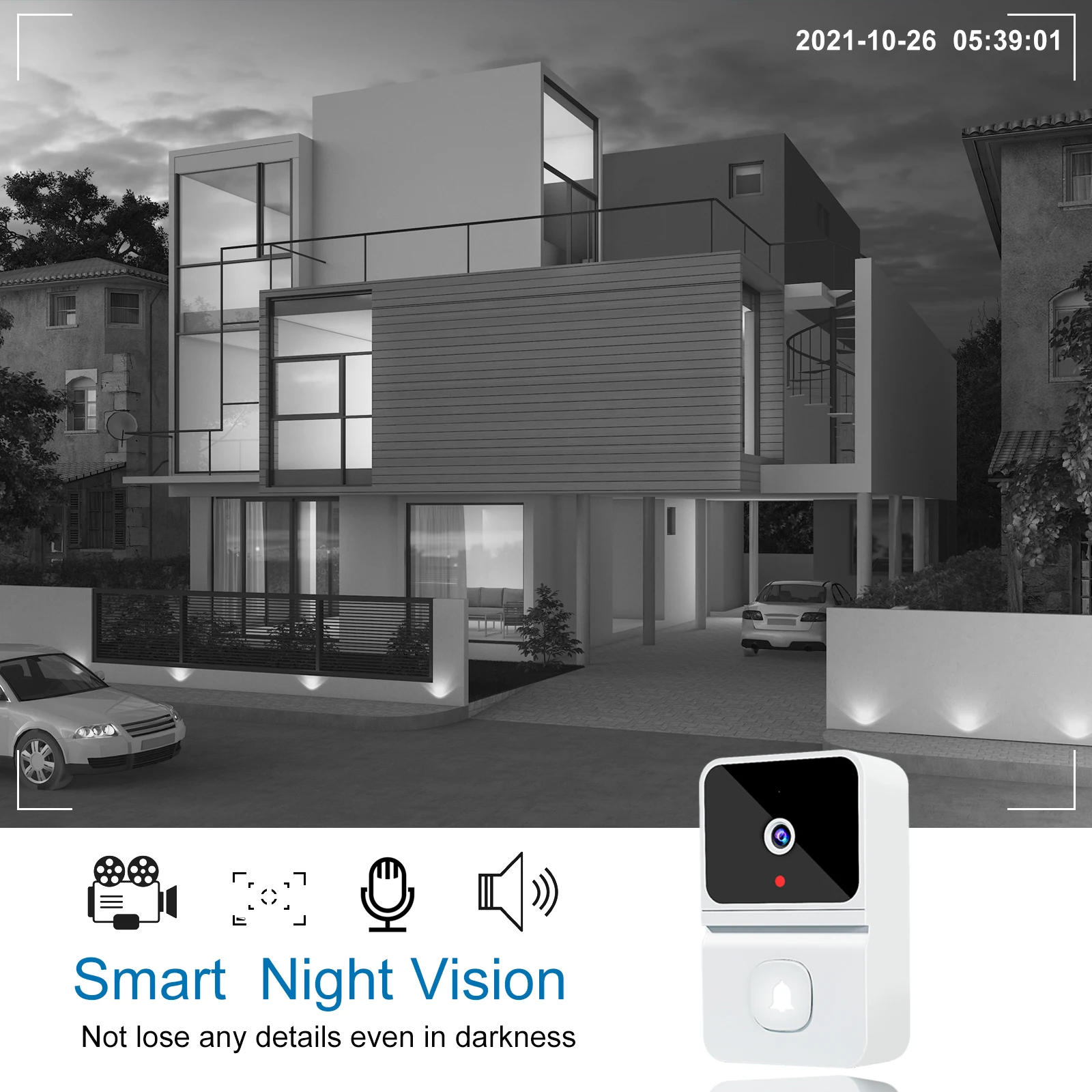 Doorbell Two-way Intercom Remote Message Notification Built-in Battery ...