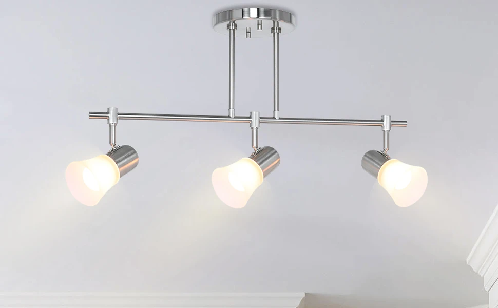 Modern 3 Light Track Lighting Brushed Nickel Adjustable Frosted Glass ...