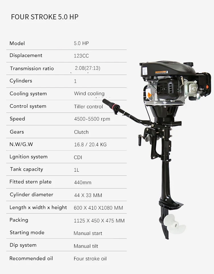 Hangkai 5HP 4-Stroke Air-Cooled Outboard Engine Motor - OEM | Wholesale