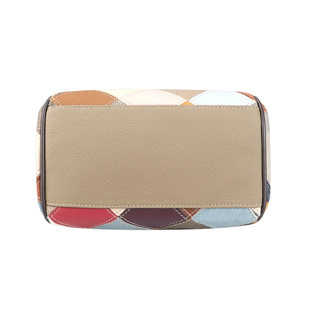 AndoBag Genuine Leather Top Handle Bags, Color Stitching Plaid ...